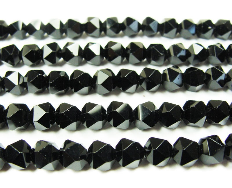 8mm 15.5 Inches Black Shiny Diamond-Cut Glass Beads For Jewelry Making ...