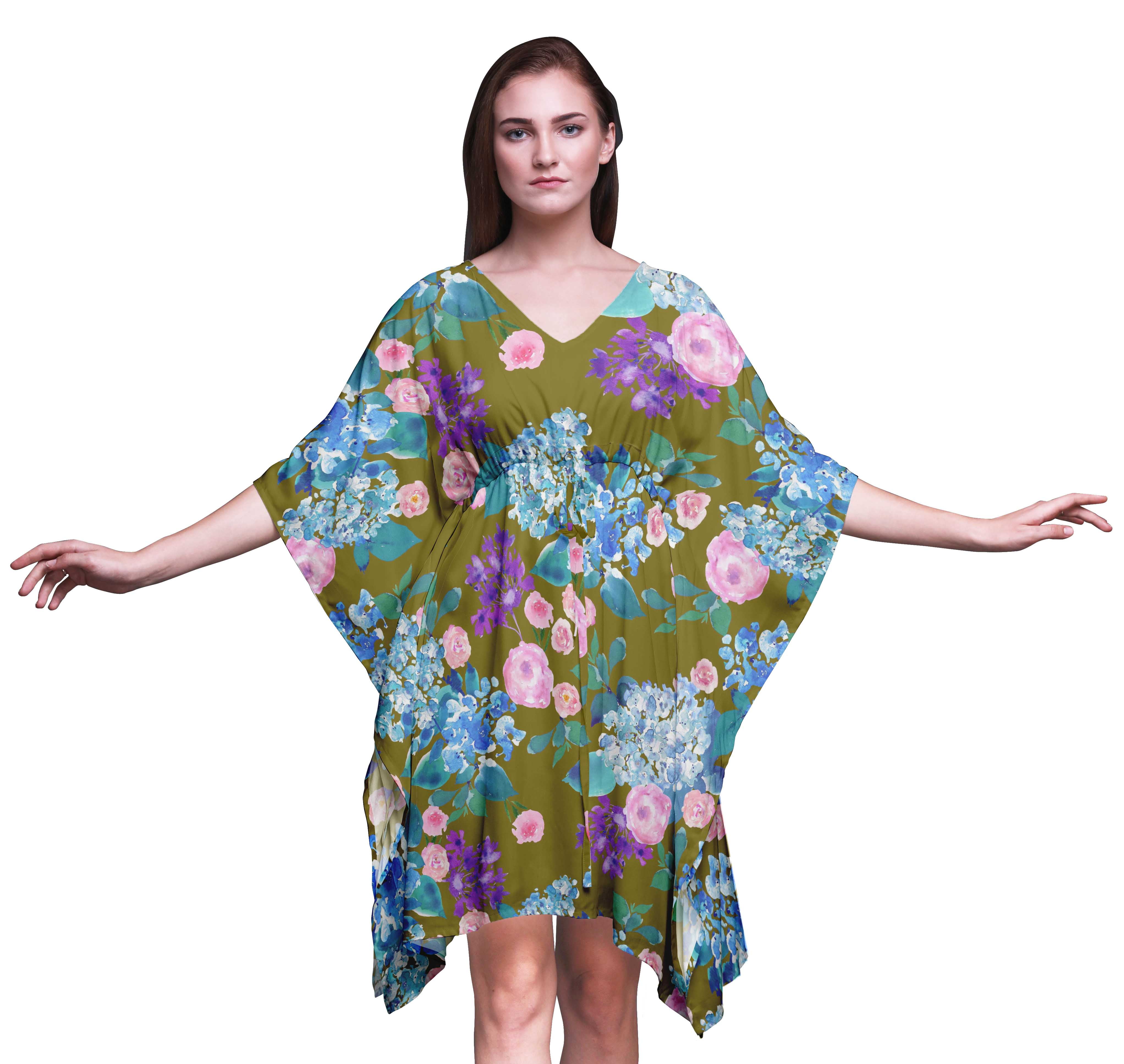 Bimba Flower Beach Kaftan Bikini Cover up Womenâ€™s Midi Dress Short ...