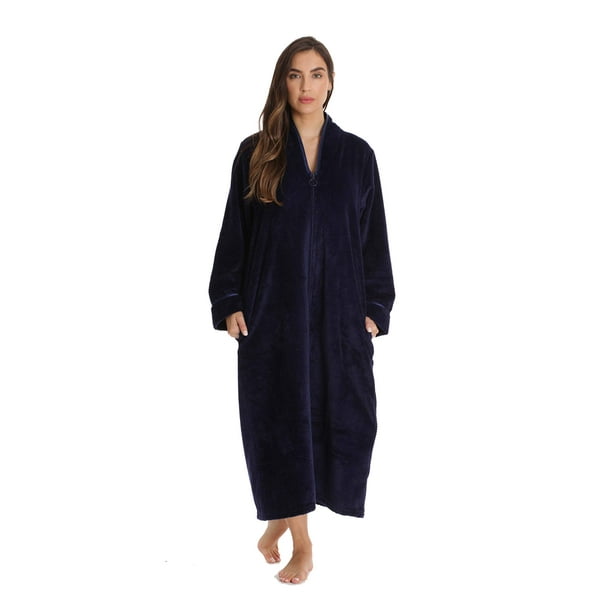 Just Love Textured Plush Zipper Lounger Robe for Women (Navy, Medium ...
