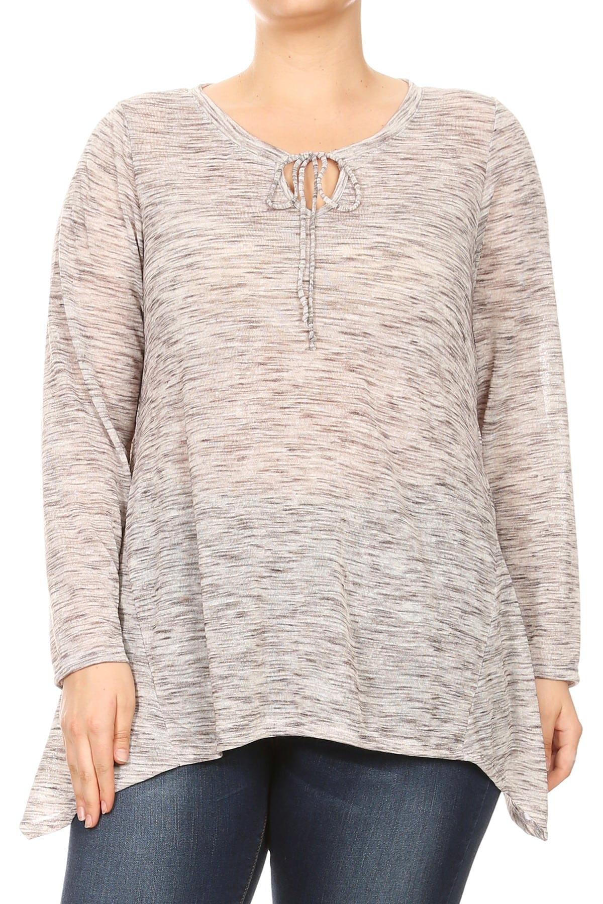 Women Plus Size Open Chest with Tie Blouse Tunic Top Gray 1XL (SE17050 ...