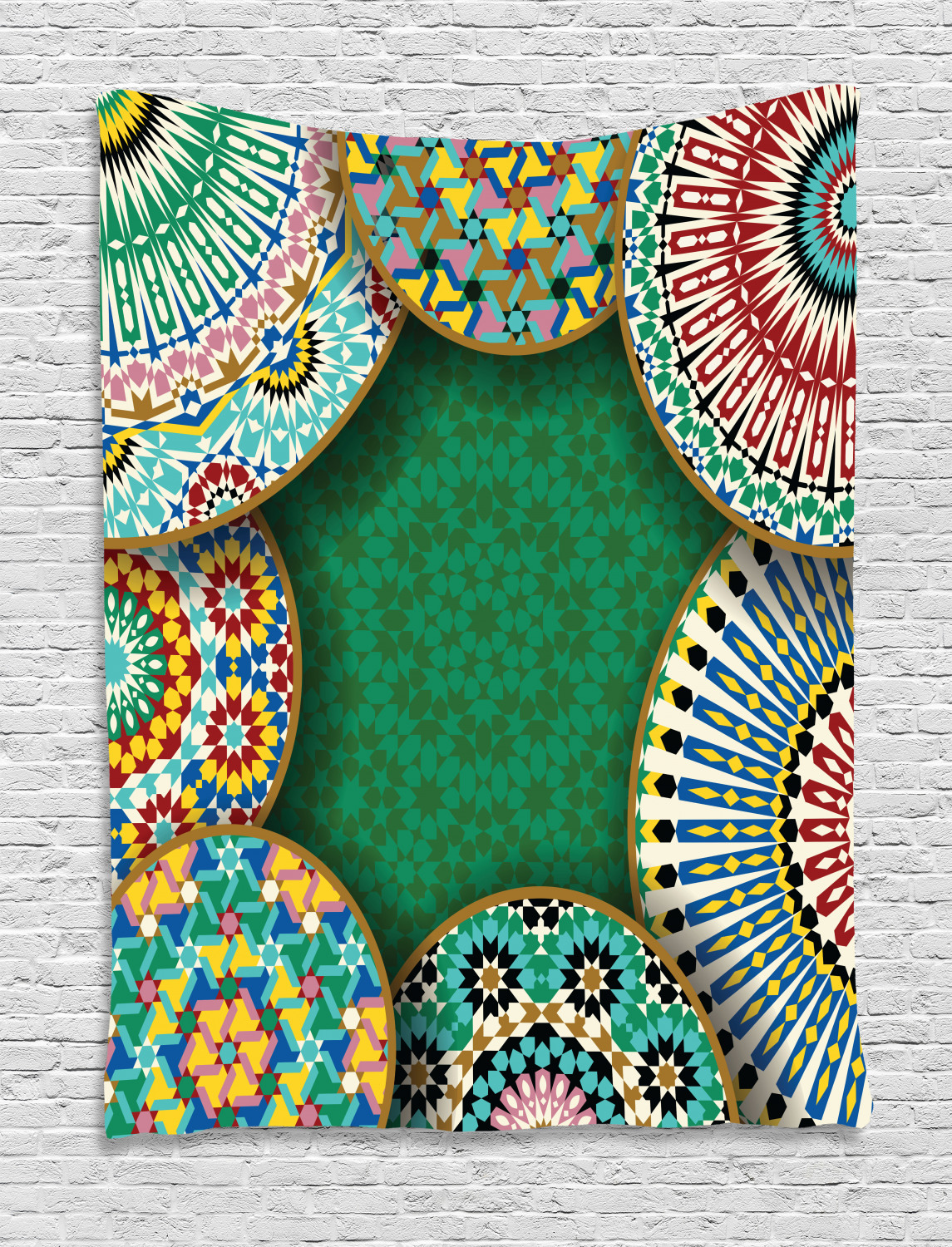 Moroccan Tapestry, Oriental Motif with Mix of Hippie Retro Circle ...