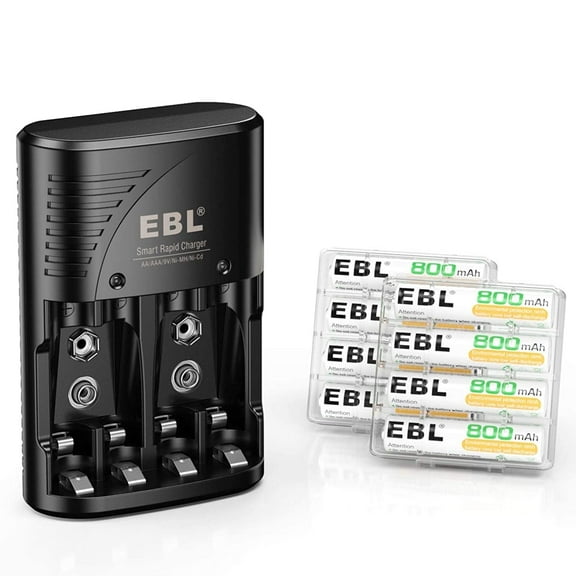 EBL Rechargeable AAA Batteries 800mAh 8pk w/ Smart Charger & AC Plug ...