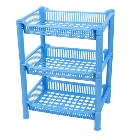 Home Plastic 3 Tier Rectangle Shelf Storage Rack Organizer Blue 36cm ...