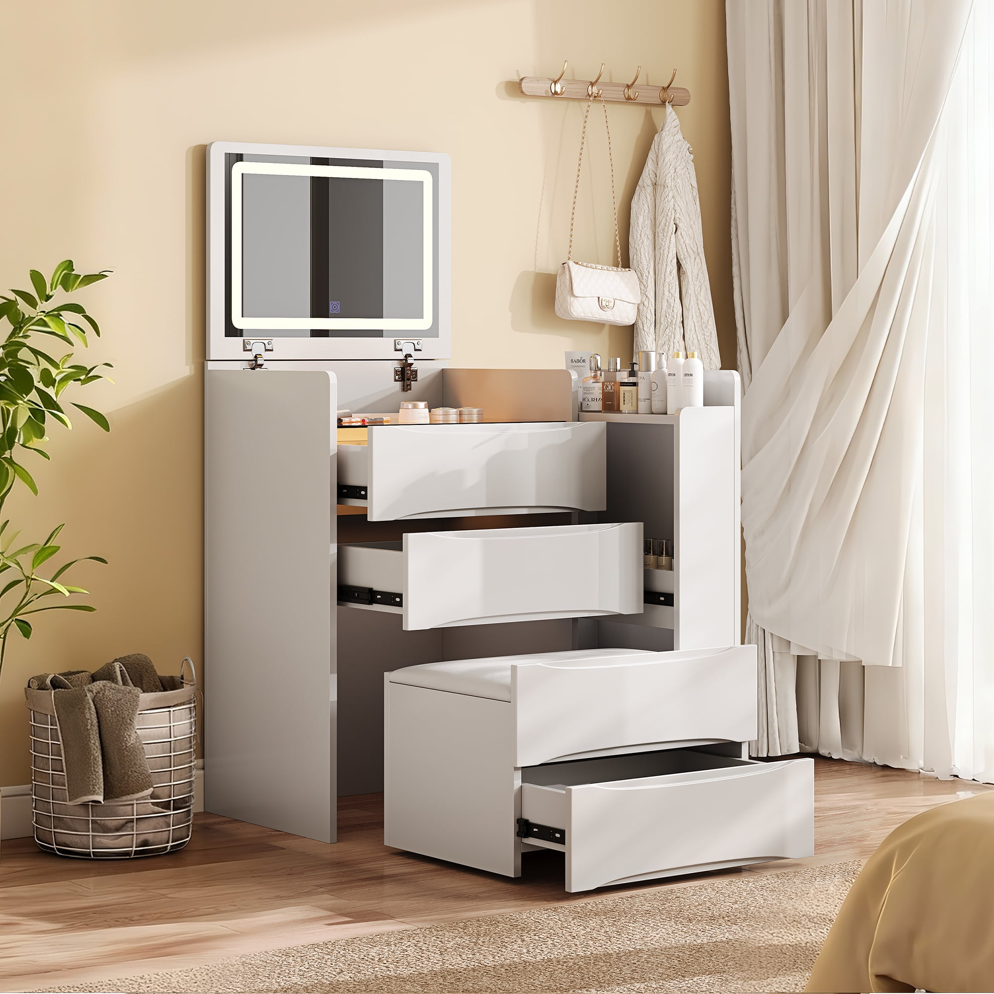 Click here for Velmero 3-In-1 Flip Mirror Vanity Desk With Lights... prices