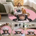 Chef Chimpanzee 4FT Round Area Rugs Animal Pink Background Soft Small ...