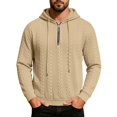 Antinious Men Solid Knit Texture Zip Hooded Long Sleeve Trendy Loose ...