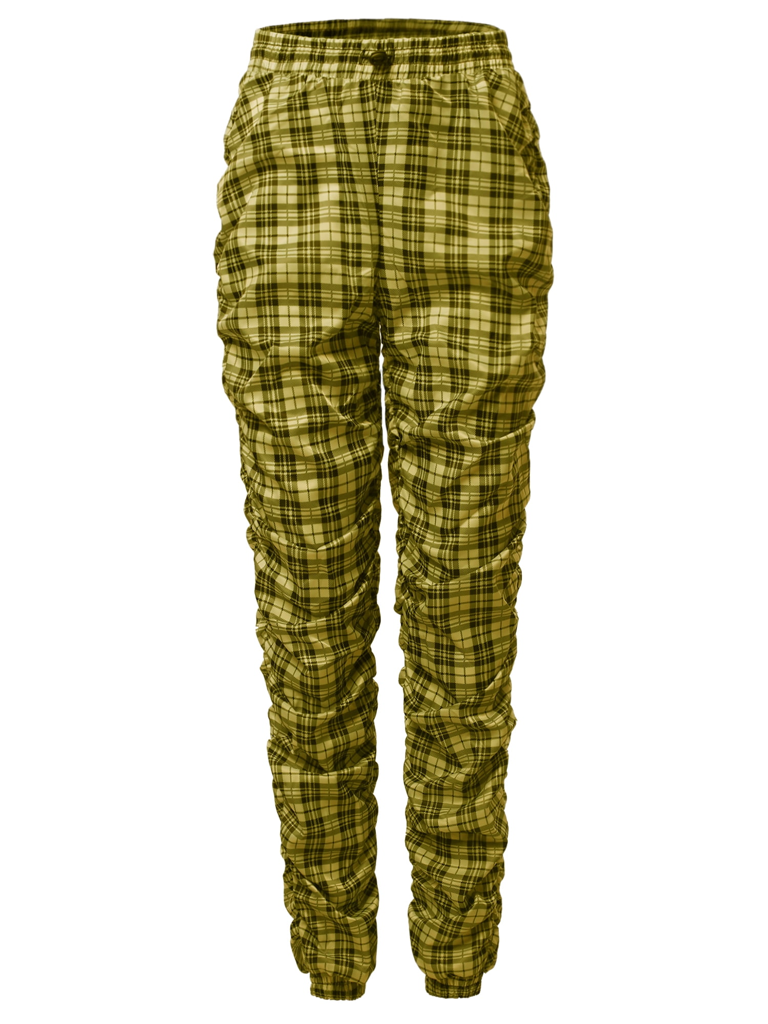 A2Y Women's Plaid Sporty Style Ruched Adjustable Drawstring Jogger ...