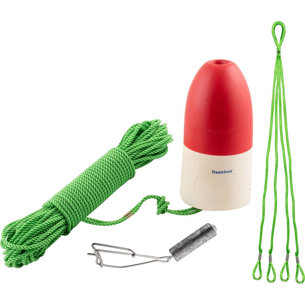 Danielson Crab Trap Fishing Float Set, Red & White, 50' Retrieval Rope ...