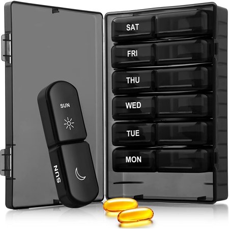 Large Weekly Pill Orgaizer 2 Times A Day, Portable Day/Night Pill Box ...