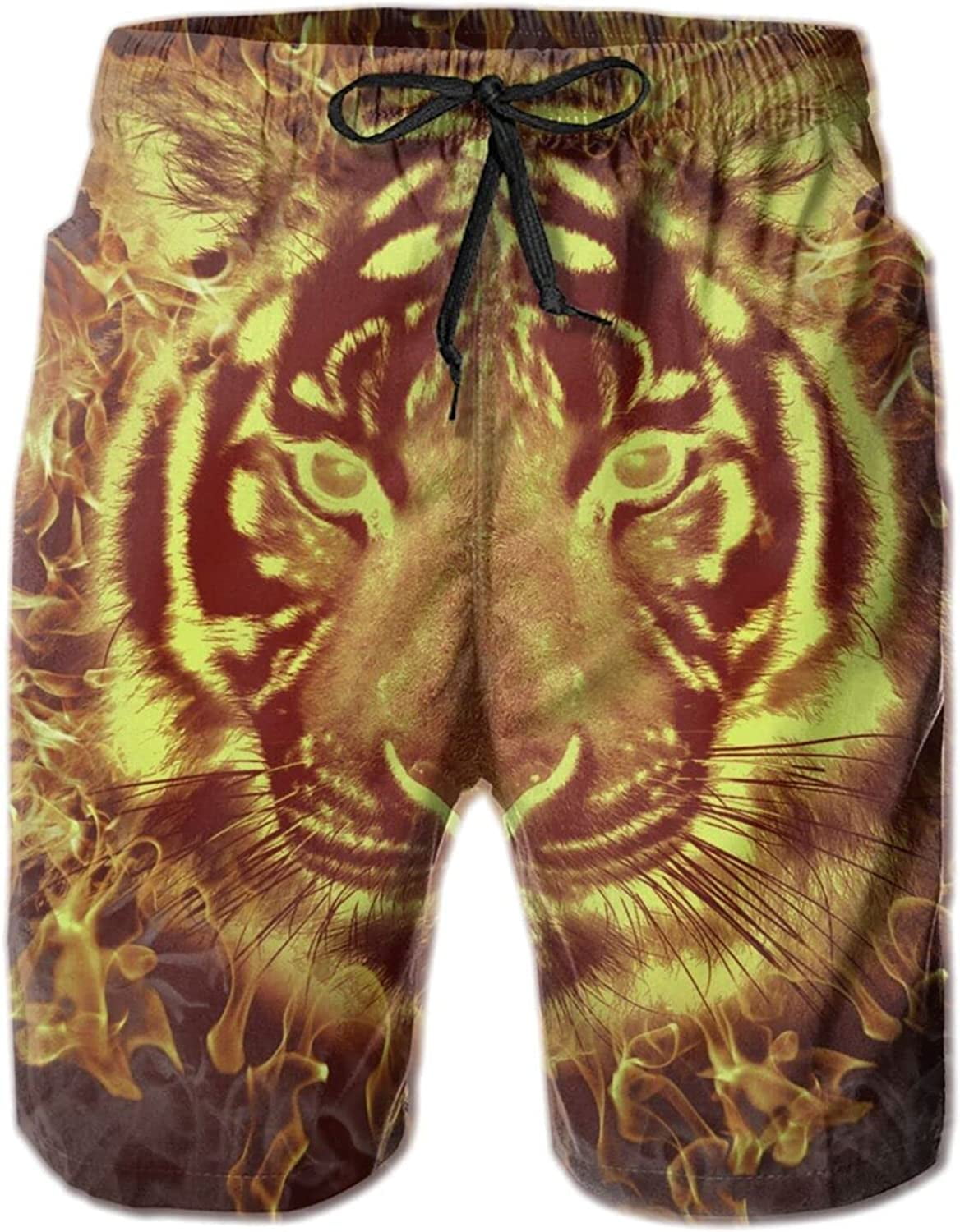Men's Tiger Flame Fire Swim Trunks Quick Dry Swim Shorts Print Beach ...