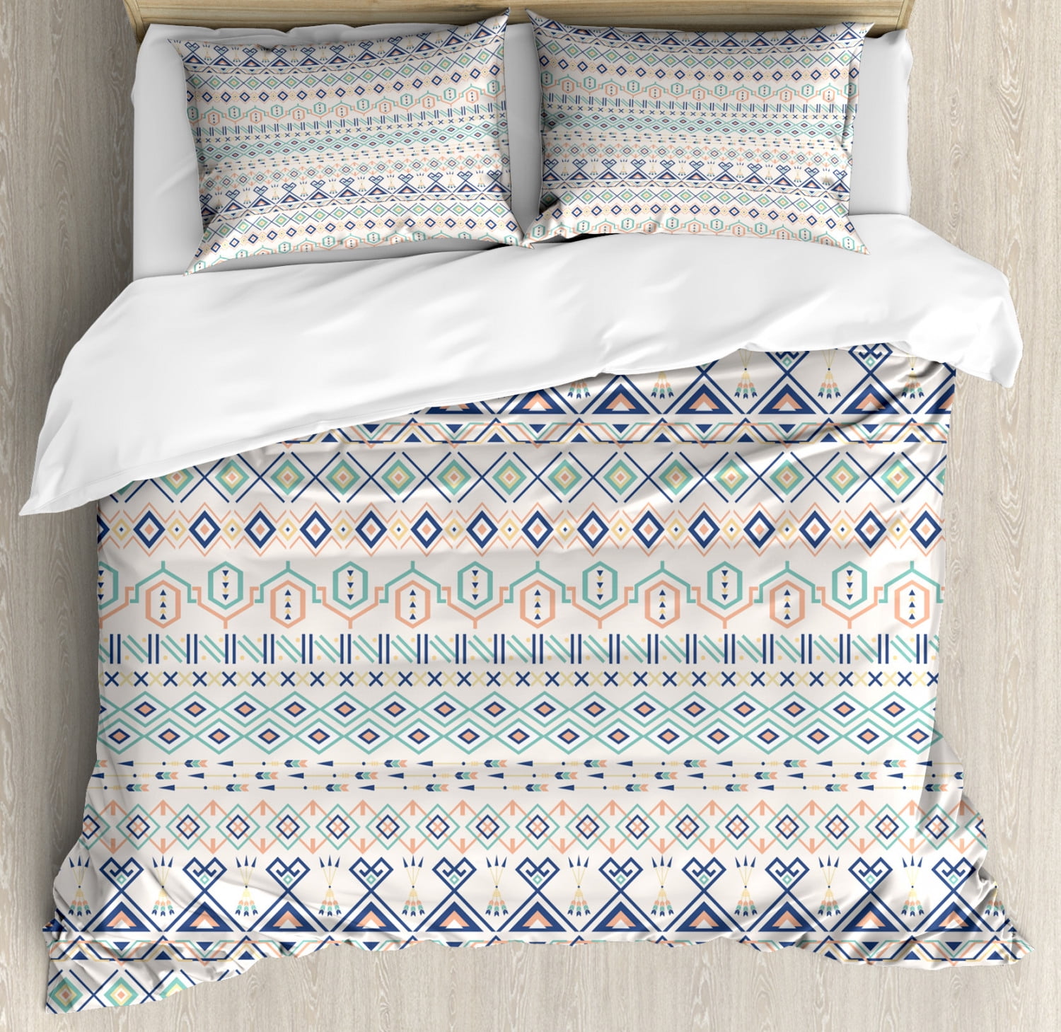 Geometric Duvet Cover Set King Size, Aztec Motifs Triangles Squares ...