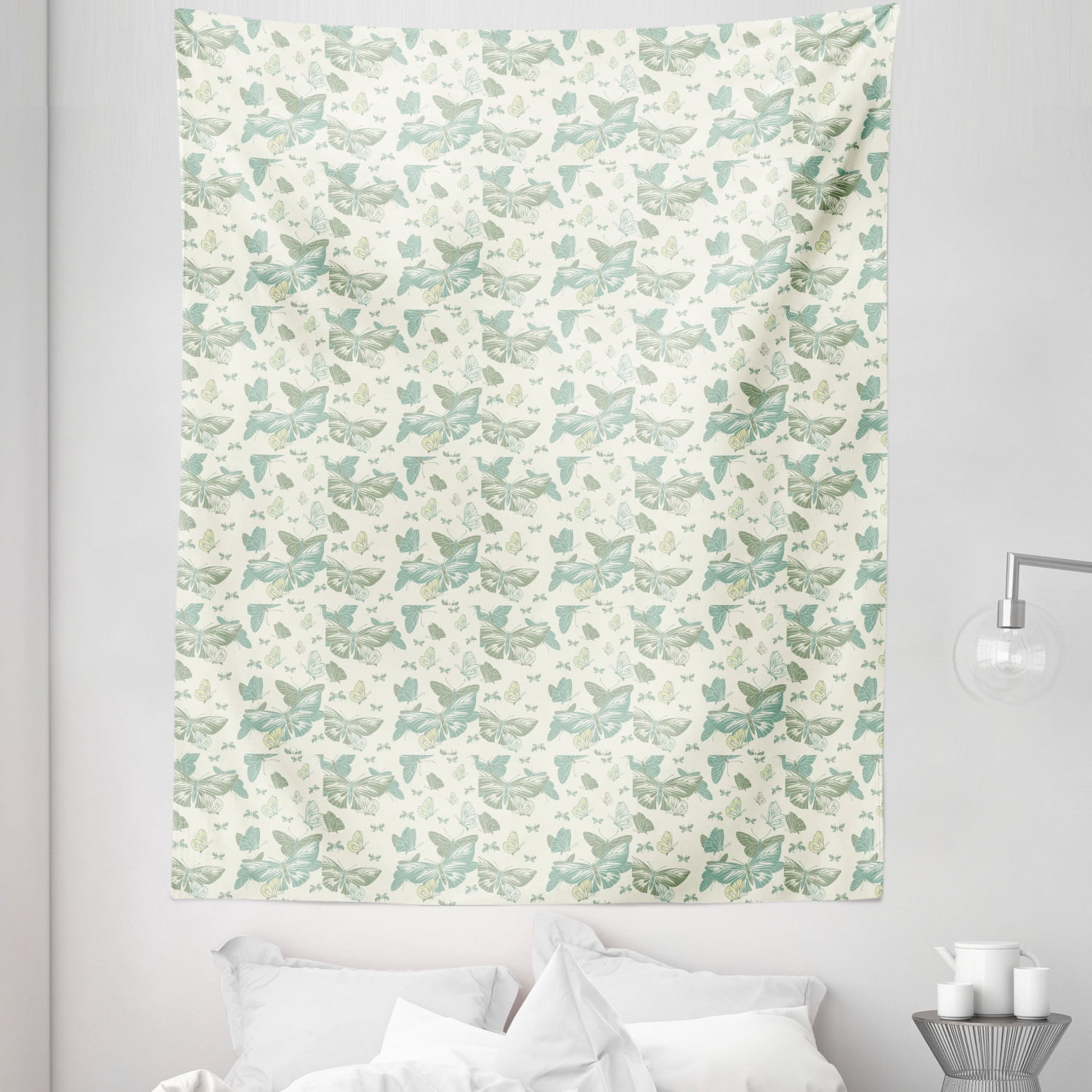 Art Nouveau Tapestry, Pastel Toned Spring Theme Vintage Wings Seasonal ...