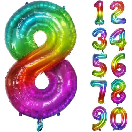 Birthday Number Balloon 40Inch Large Number Balloons, Rainbow Number 8 ...