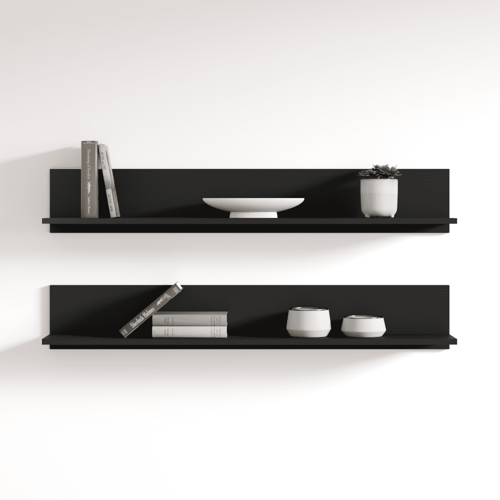 Meble Furniture MDF Floating Shelves, Set of 2, 7.80" x 49.00", Black ...