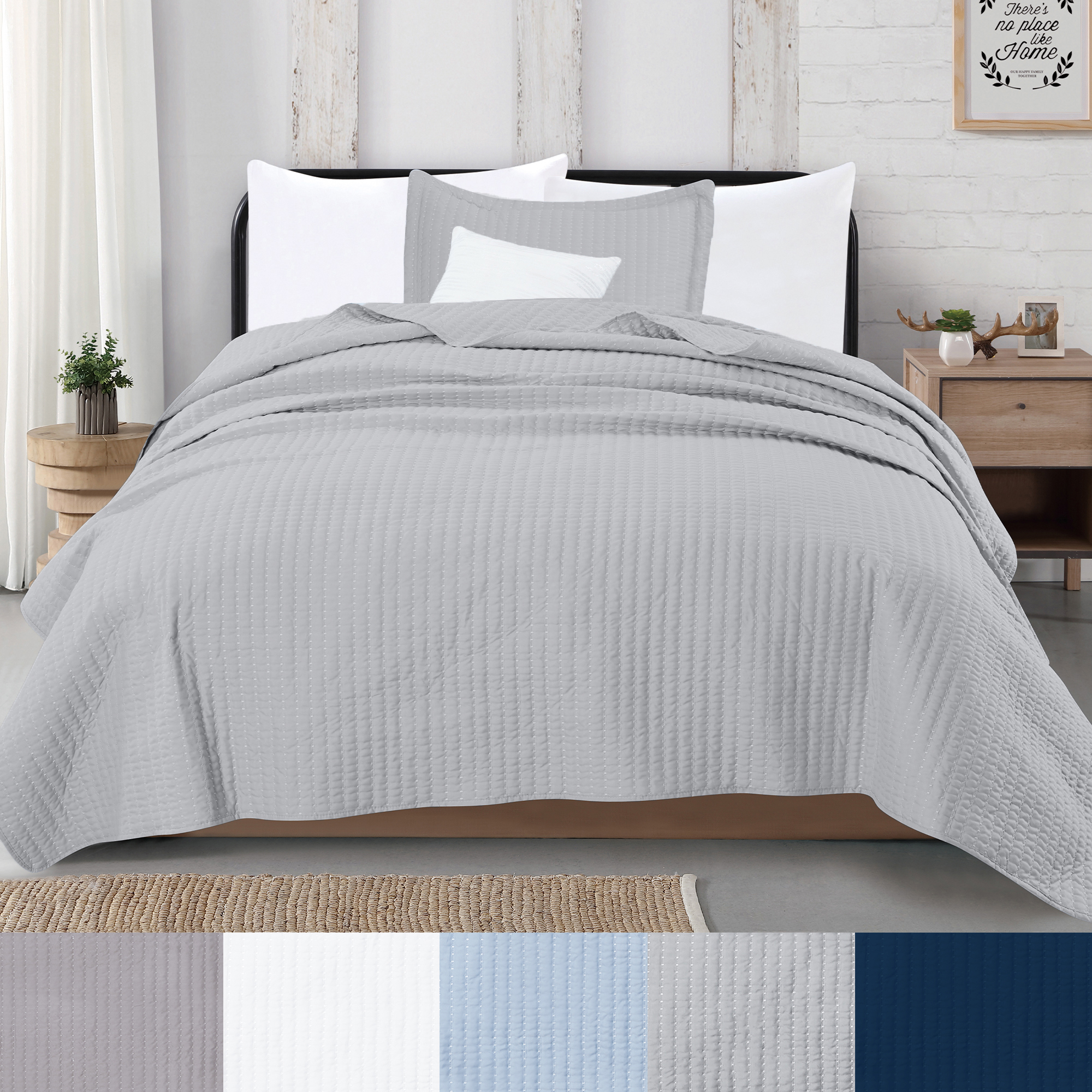 Great Bay Home Detailed Channel Stitch Microfiber All-Season Quilt Set ...