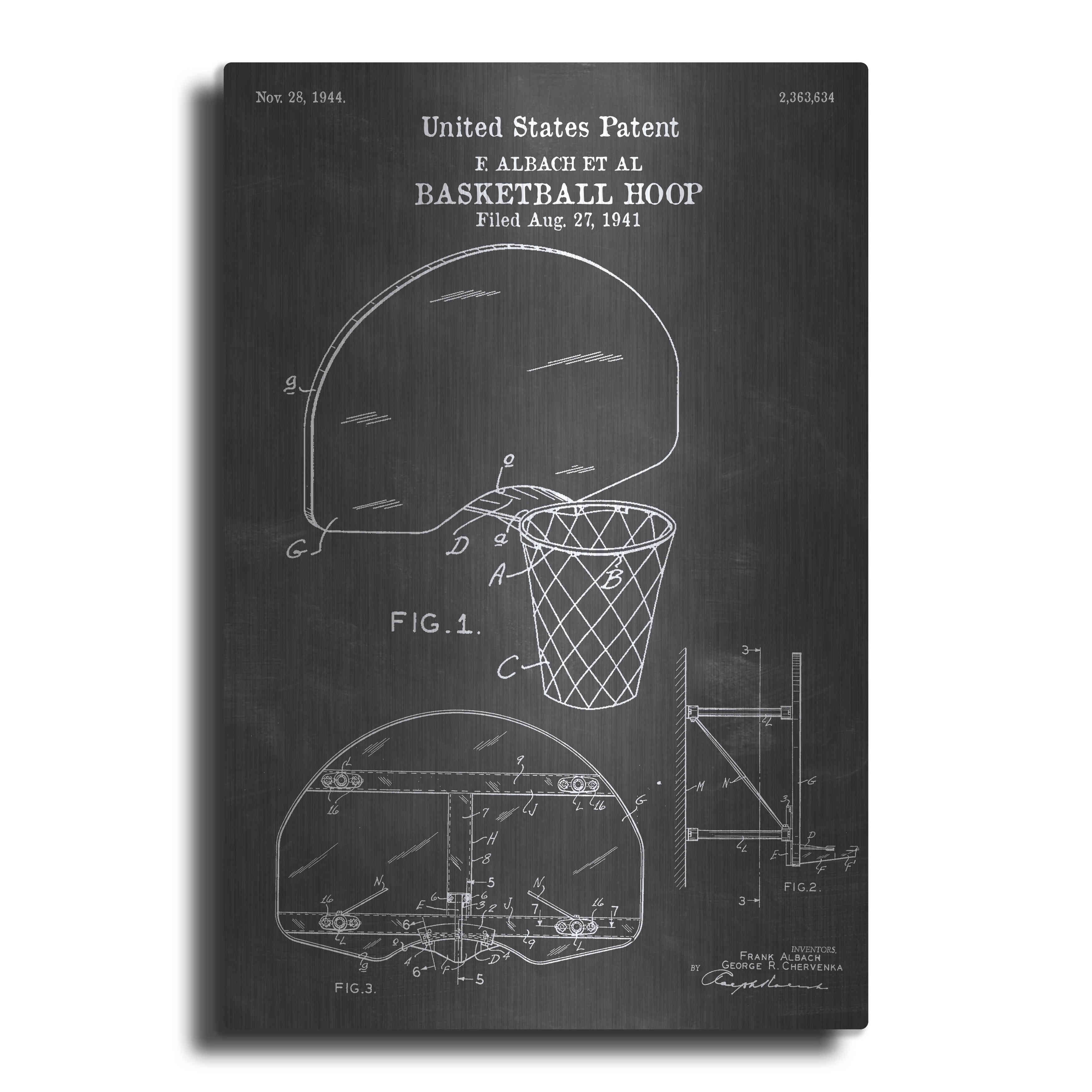 Luxe Metal Art 'Basketball Hoop Blueprint Patent Chalkboard' Metal Wall ...