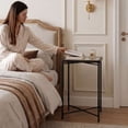Black 2PC Modern Glass Top Side Table With Metal Frame End Table For ...