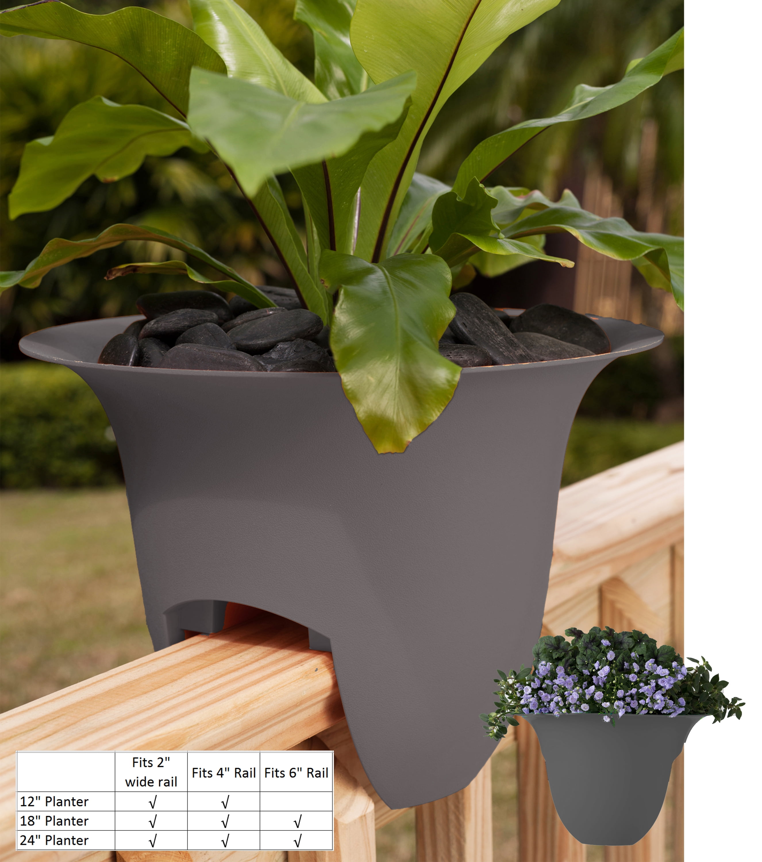 Bloem Modica Deck Rail Planter 18" Peppercorn - Walmart.com