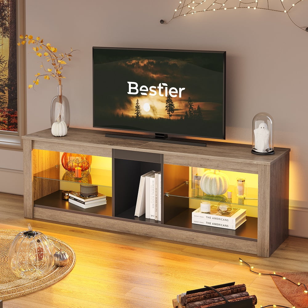 Bestier RGB TV Stand for TVs up to 60" with LED Lights Entertainment ...