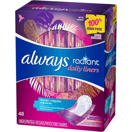 ALWAYS RADIANT PANTY LINER REG UNSCENTED WRAPPED48 | Walmart Canada