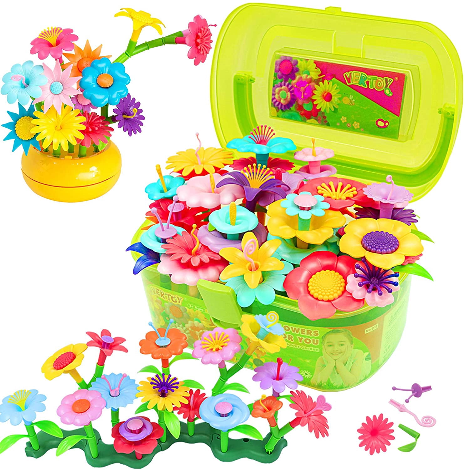 VERTOY Flower Garden Building Toy Set For 3 4 5 6 Year Old Girls