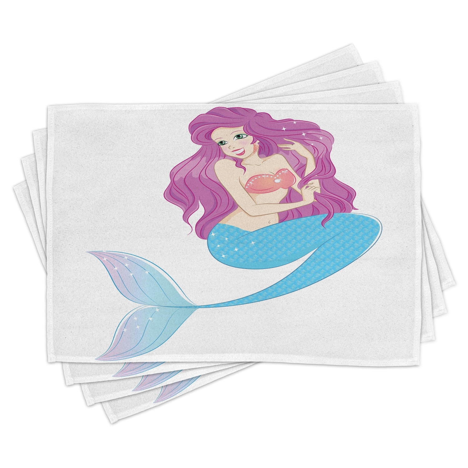 Ambesonne Folk Place Mats Set of 4, Mermaid with Pink Hair, Standard ...