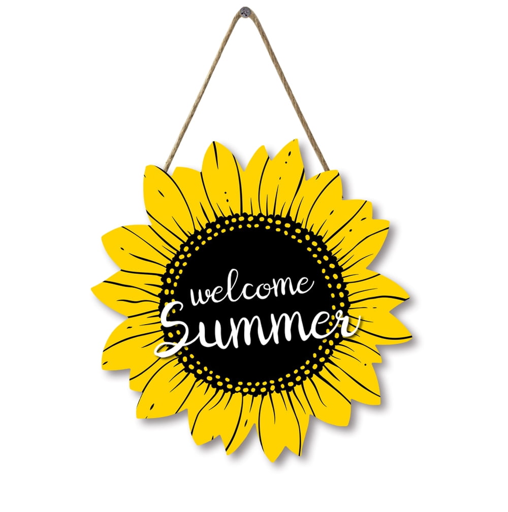Sunflower Welcome Summer Wood Door Hanger 12 Inch Large Wooden Flower ...