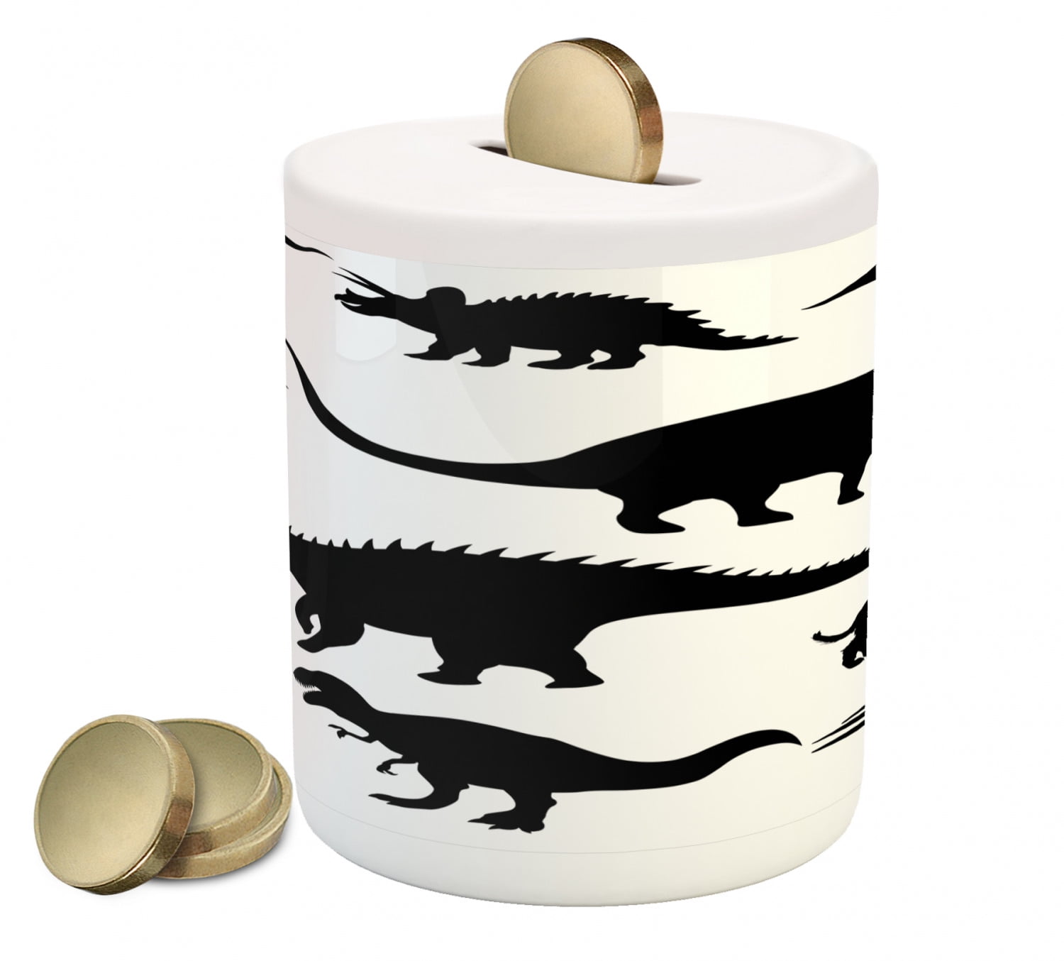 Dinosaur Piggy Bank, Various Black Dino Silhouettes Jurassic Evolution ...