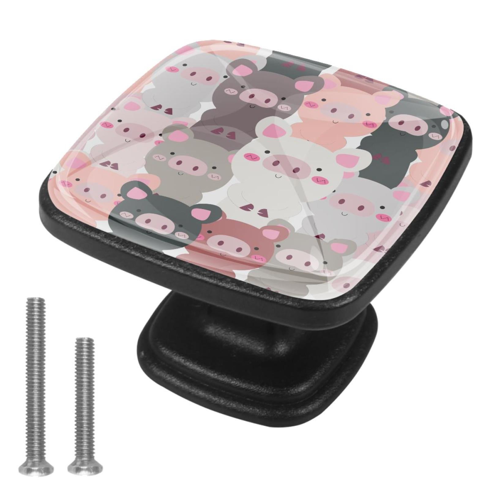 4 Pcs Cabinet Handle Drawer Pulls Grey Pink Little Pigs Knobs with ...