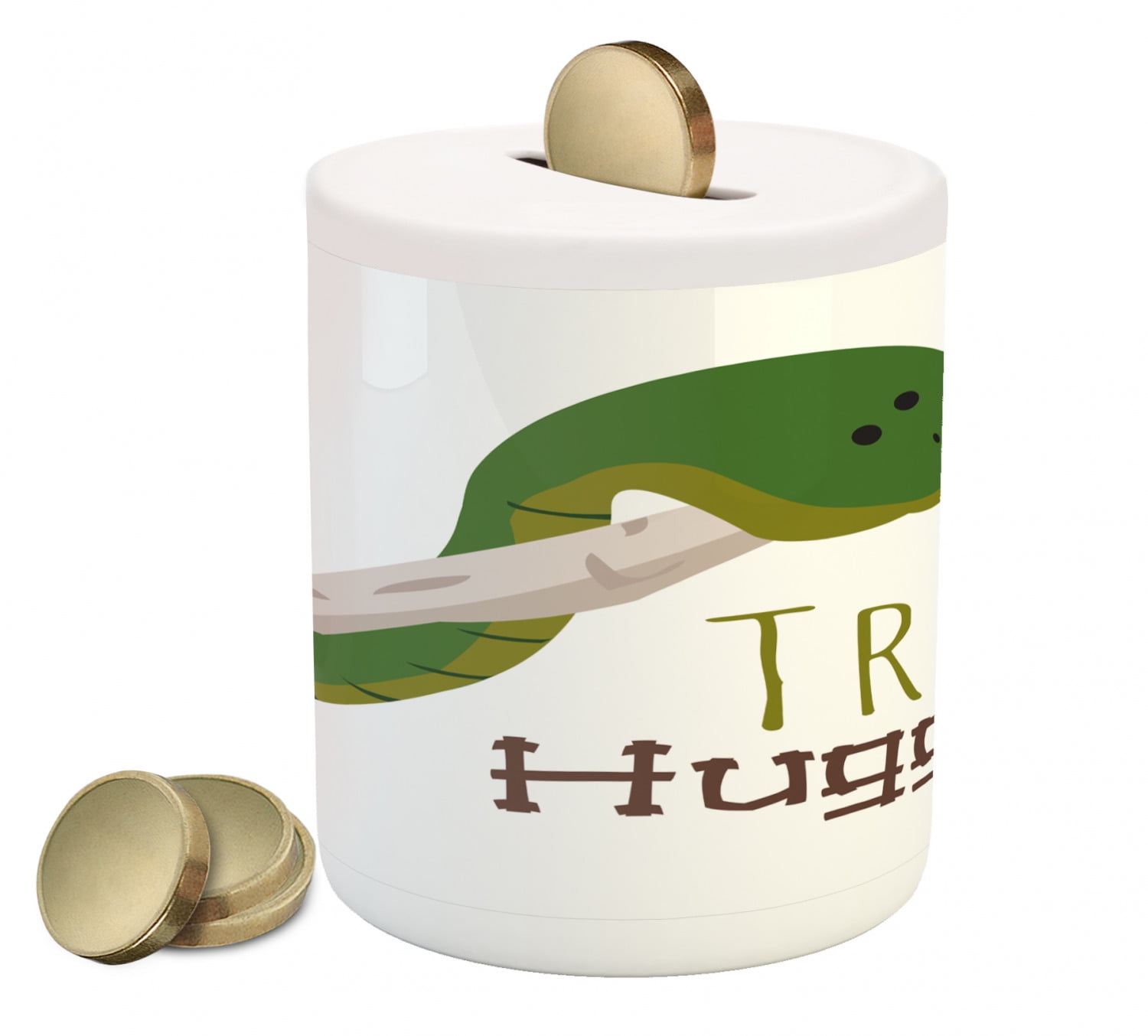 Reptile Piggy Bank, Cartoon Snake Hanging from Tree Hug Love Mascot ...