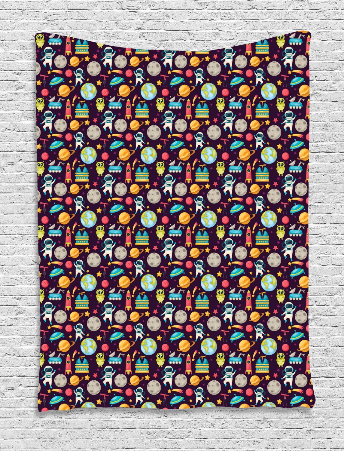 Outer Space Tapestry, Galaxy Party Pattern Ufo Aliens Telescope Cosmos ...