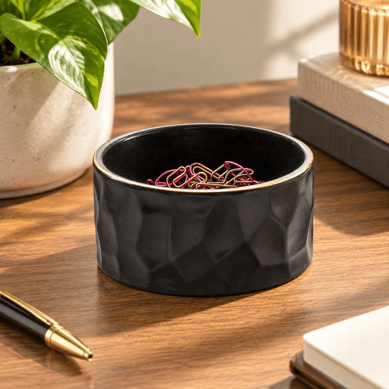 Black Set Ceramic Desk Organizer Set of 2, Pen Holder and Paper Clip ...