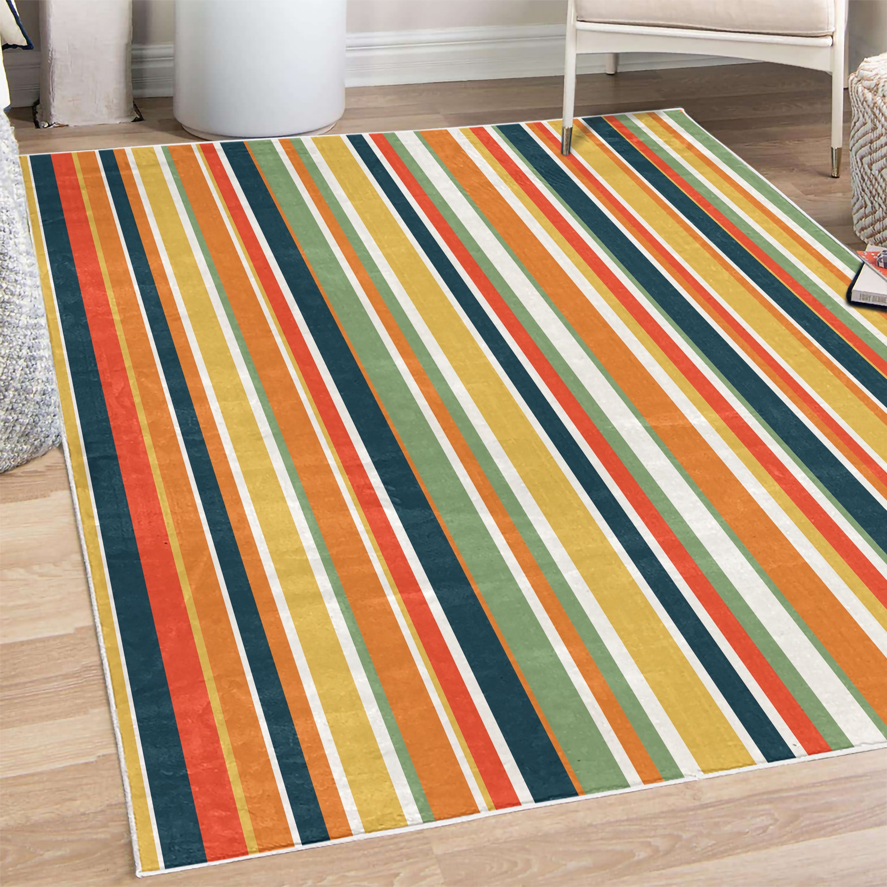 Pastel Decorative Rug, Vertically Striped Pattern Different Color ...