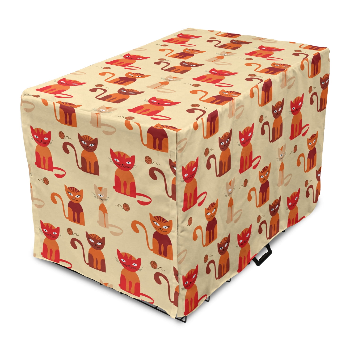 Kittens Dog Crate Cover, Continuous Pattern of Playful Smiling Cat and ...