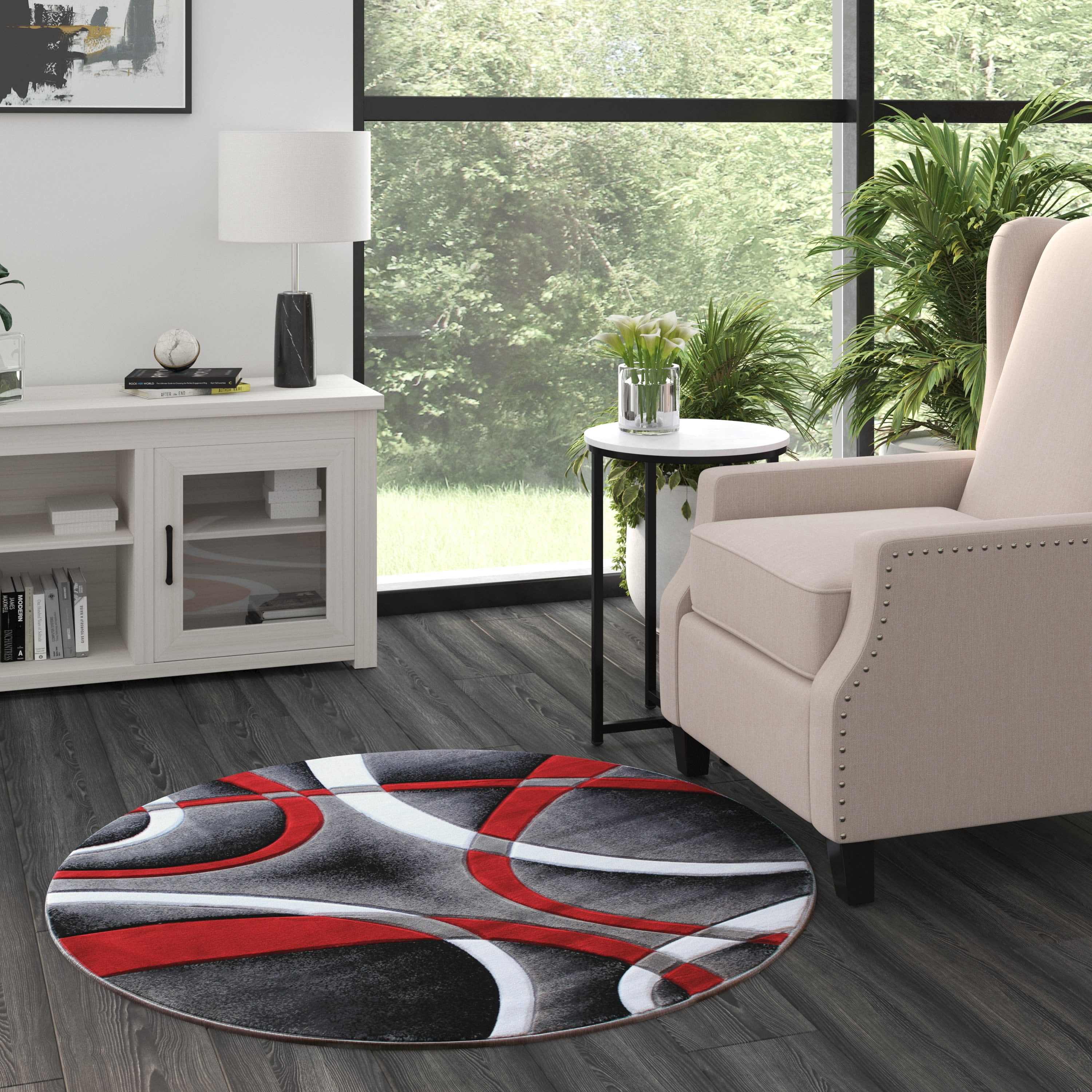 BizChair High Quality Hand Carved Round Area Rug Modern Contemporary ...