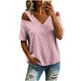 Ayolanni V-Neck Shirts for Women Collarless Cutout Short Sleeve Polka ...