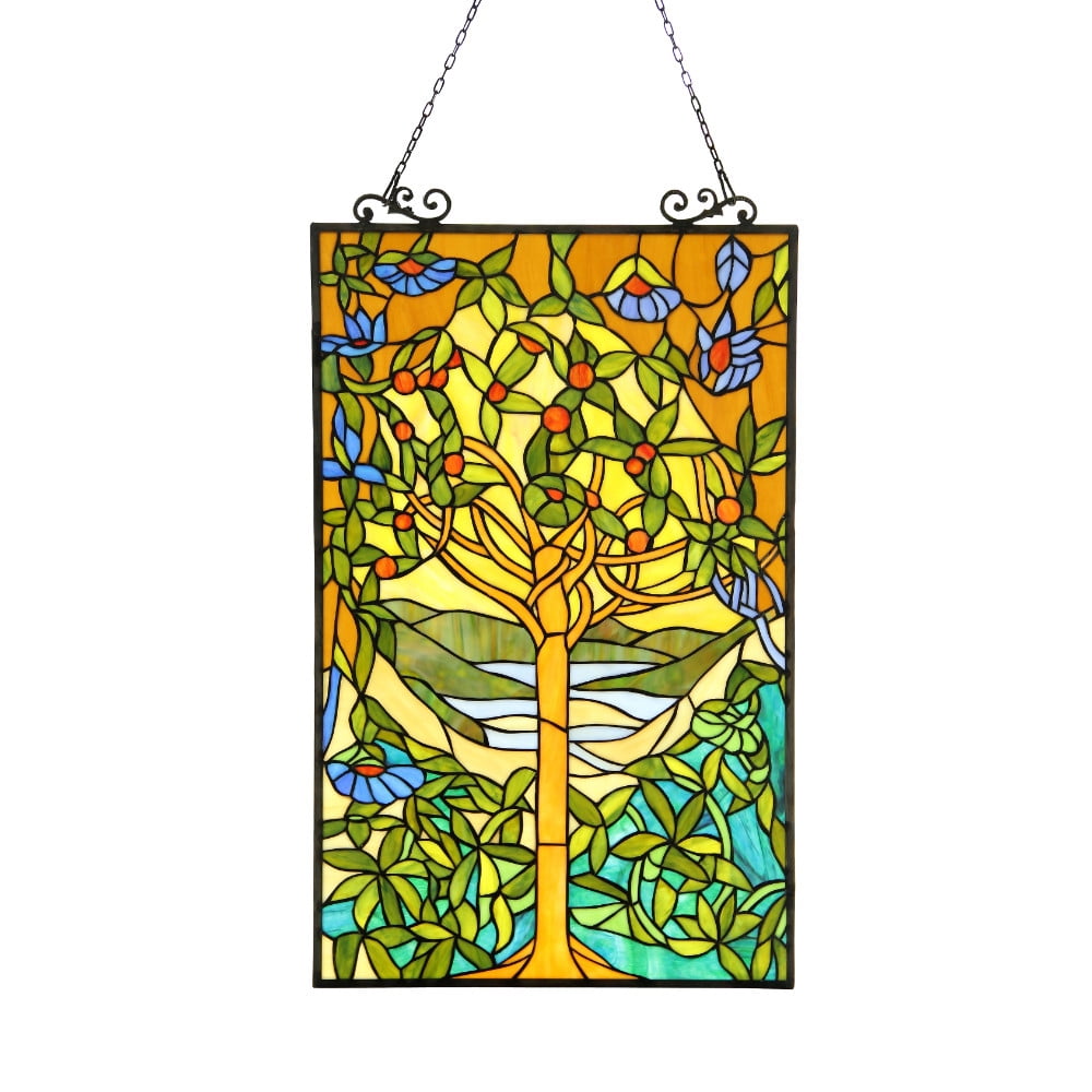 32 Inch Tree Design Tiffany Style Glass Window Panel, Multicolor ...