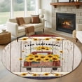 Farm Sunflowers Large Round Rug 7Ft Summer Floral Red Truck Vine Fruit ...