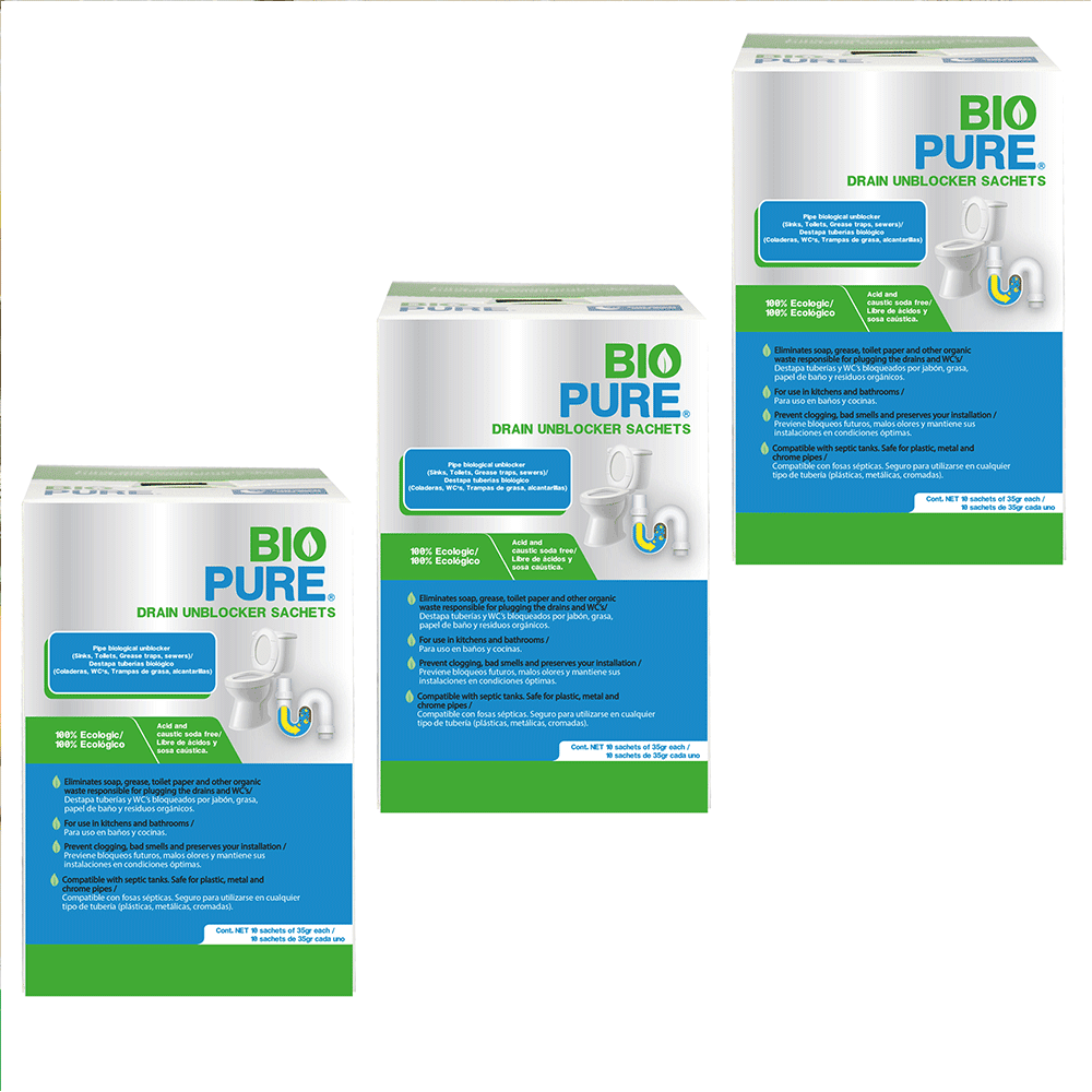 Destapacaños Biopure Sachets 30 piezas tratamiento preventivo para WC's ...