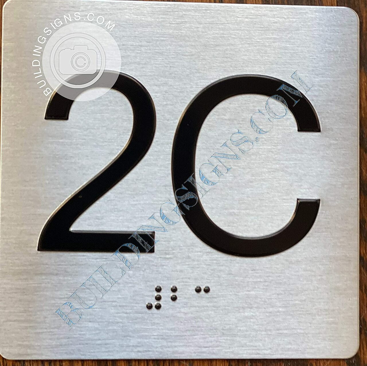 Apartment Number 2C Sign with Braille and Raised Number (Aluminum, 4x4 ...