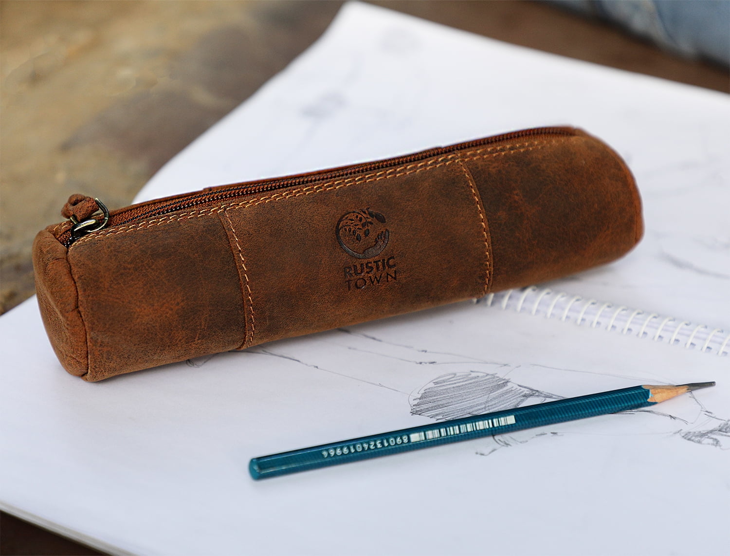 Leather Pencil Case Zipper Pen Pouch Office Stationery Gift by Rustic ...