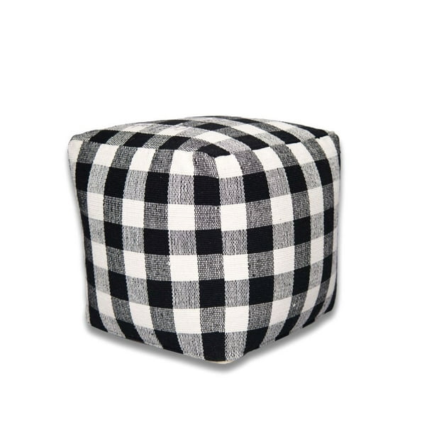Black and White Gingham Check Farmhouse Pouf Ottoman Foot Stool 16"x16 ...