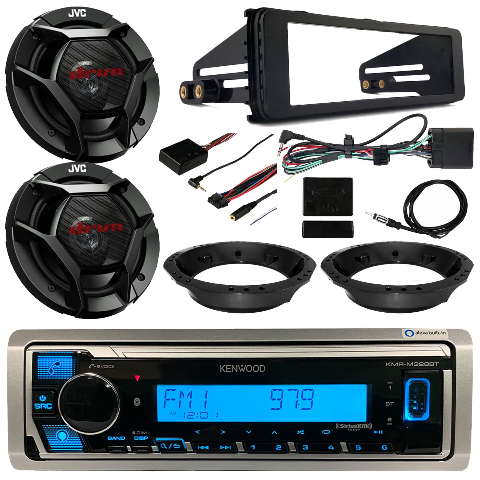 Kenwood KMR-M328BT Digital Media Radio, 2x JVC 6.5" CSDR Coaxial 2-Way ...