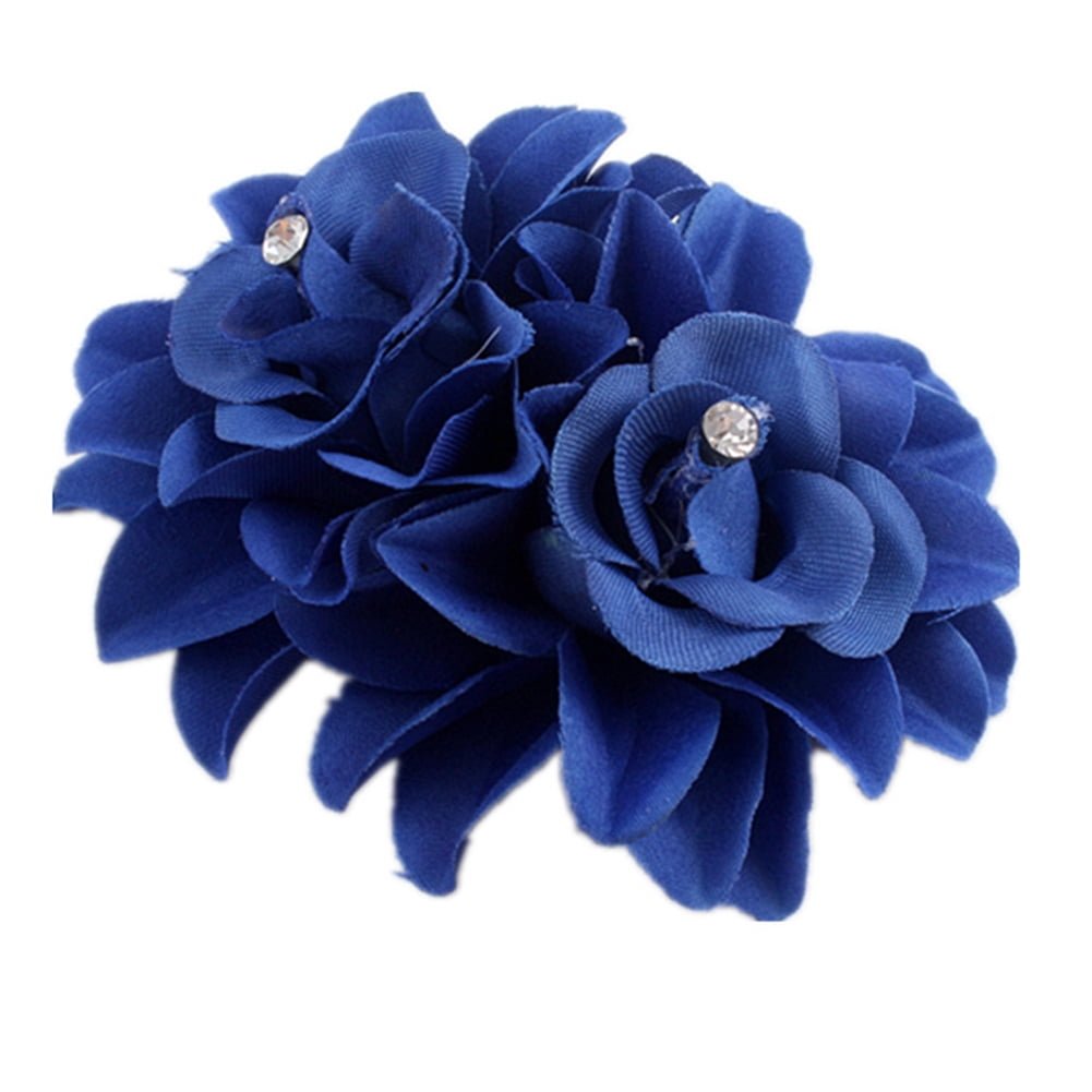 Yimiao Women Double Flowers Rhinestone Hair Clip Hairpin Wedding Party