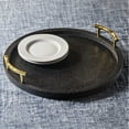 American Atelier Round Serving Tray, Black PU Leatherette, Gold Handles ...