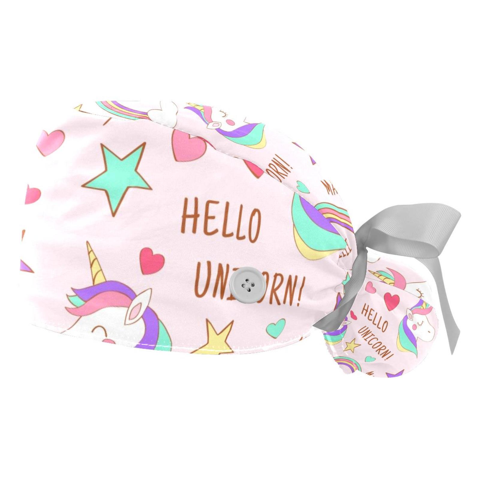 2PCS Long Hair Working Cap with Buttons and Sweatband Ribbon Tie Back ...