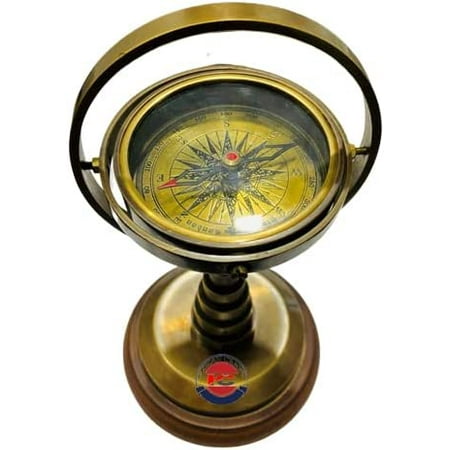 Antique Brass Nautical Maritime Gimbal Compass Vintage Ship's Binnacle ...