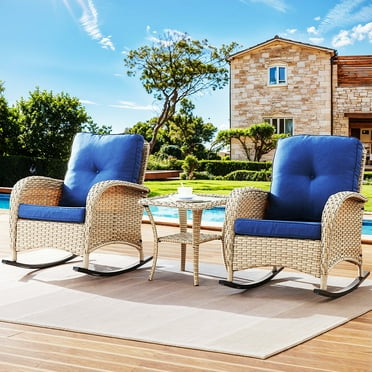 ECOPATIO Outdoor Rockers Set, Wicker Patio Furniture with Cushions for ...