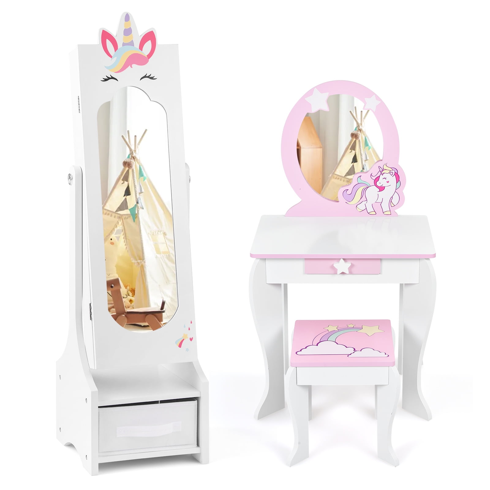 Click here for Costway Kids Vanity Set Princess Makeup Dressing T... prices