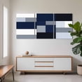 Black Blue Patchwork Canvas Wall Art 3 Panels, Abstract Geometric Art ...